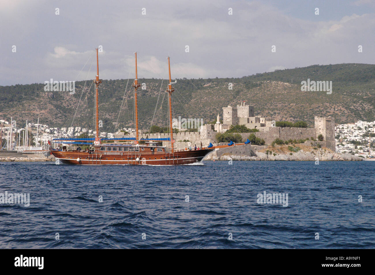 traditional sailing ship leaves Bodrum harbour in Turkey Stock Photo ...