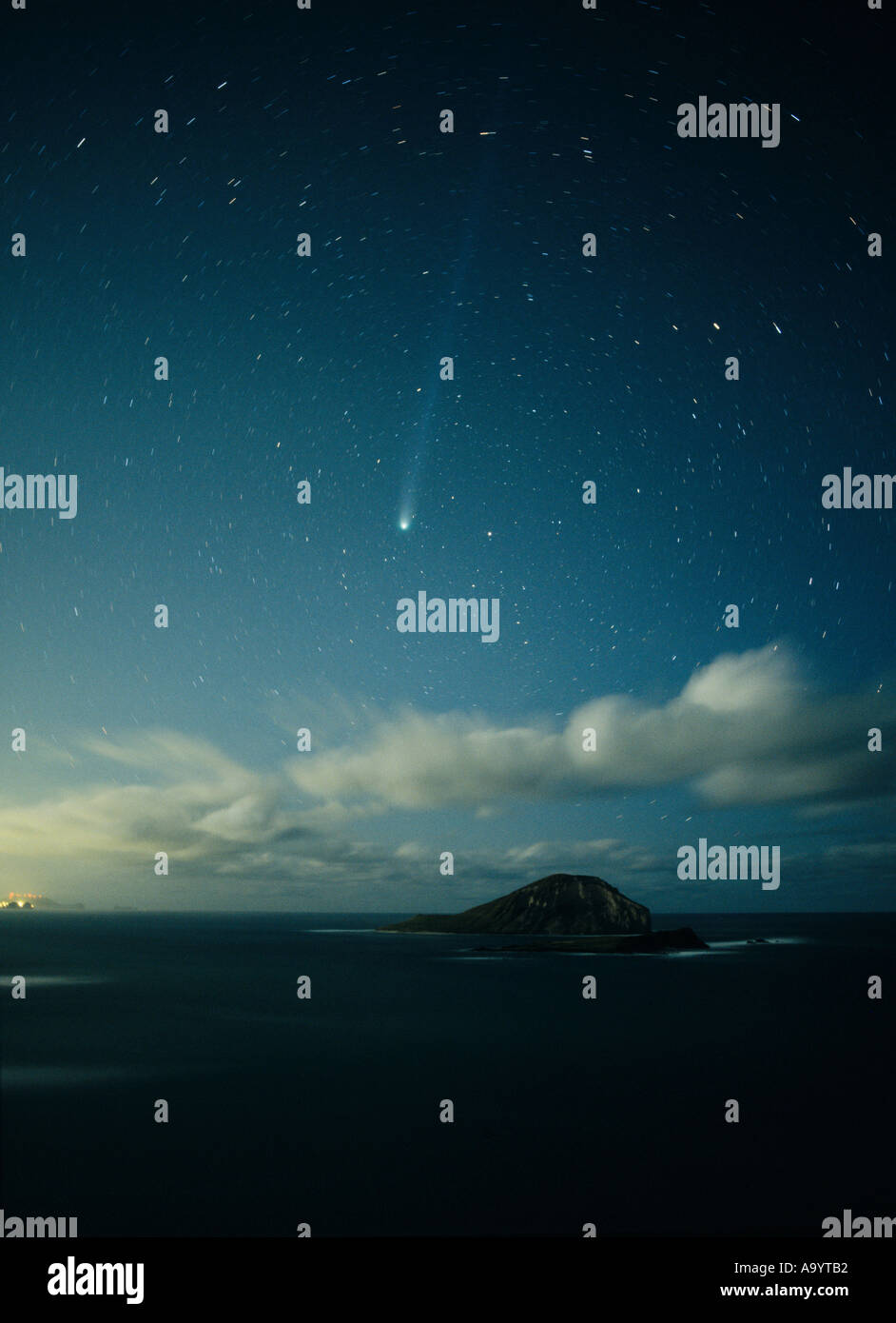 Comet Hyakutake over Rabbit Island Oahu Hawaii The comet is in far ...