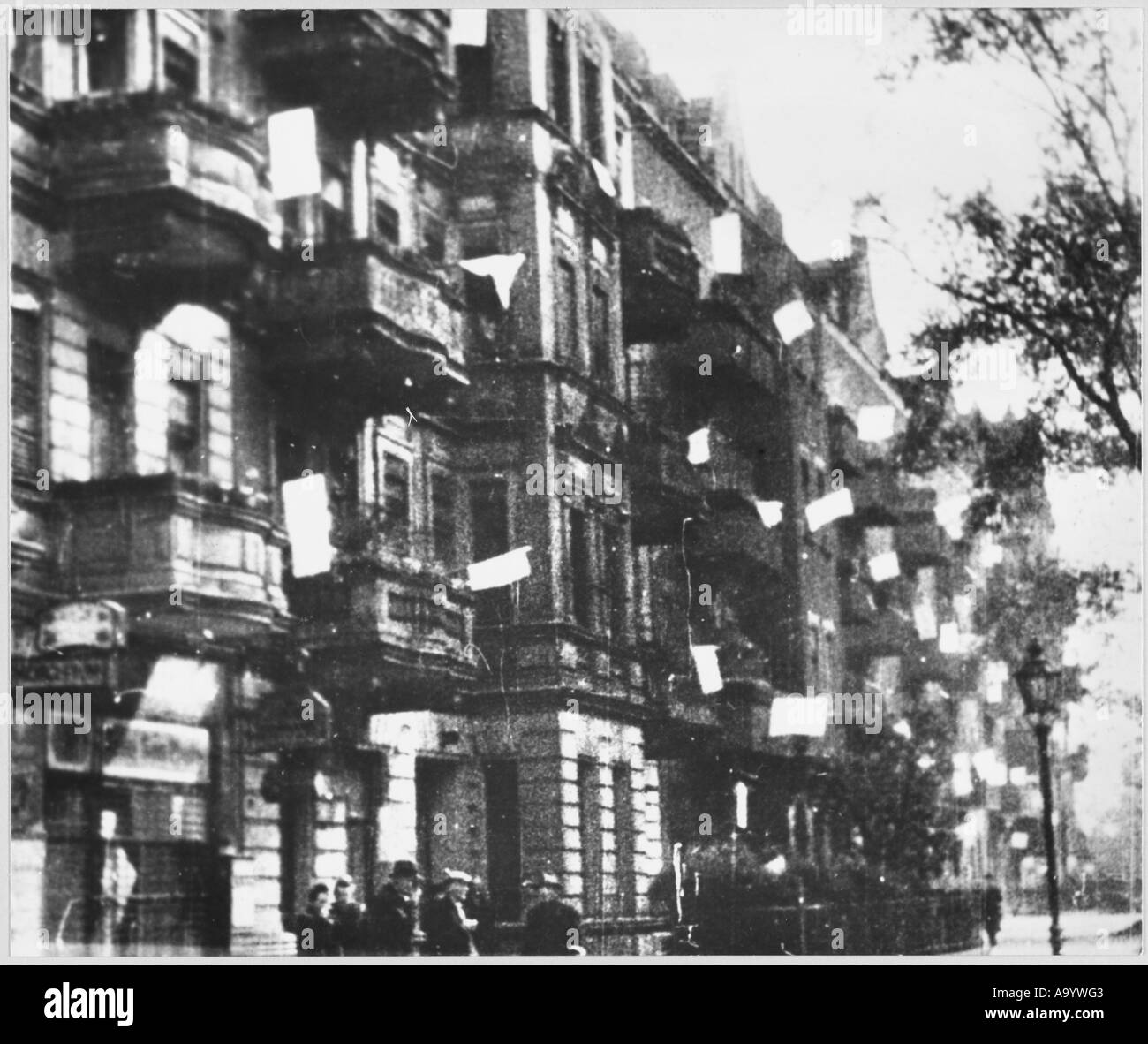 White flags from windows 1945 Black and White Stock Photos & Images - Alamy