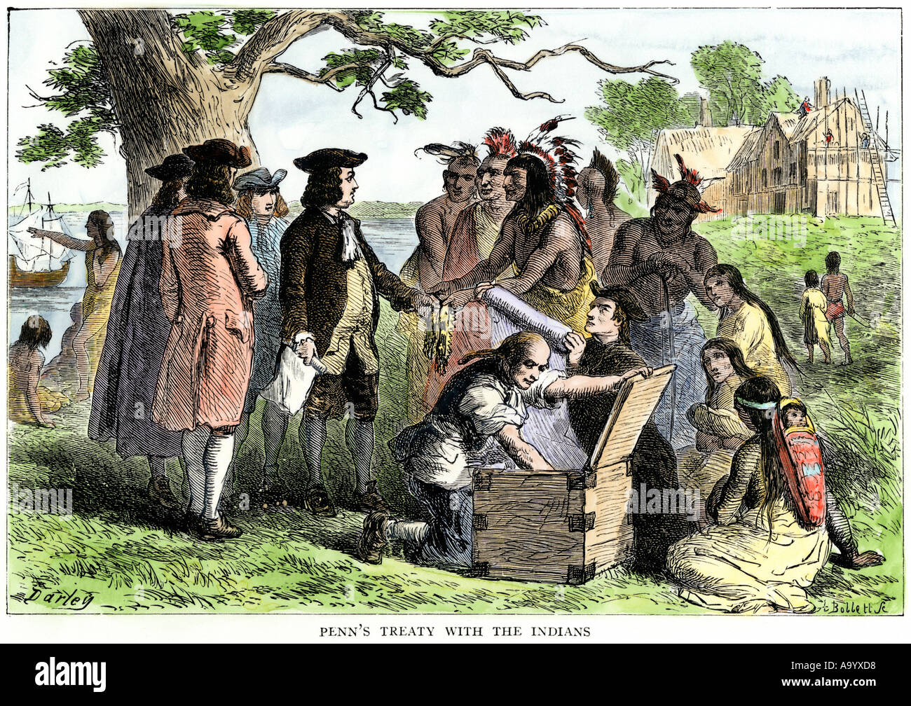 William Penn treaty with Native Americans in Pennsylvania 1680s Stock ... William Penn treaty with Native Americans in Pennsylvania 1680s Stock ...