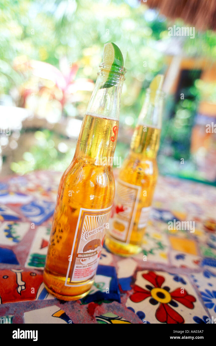 Beer on colorful table Tulum Quintana Roo Mexico Stock Photo - Alamy