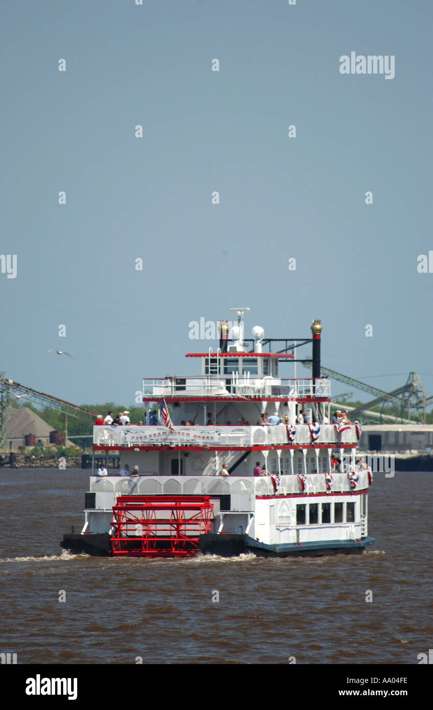 A scenic riverboat paddling down the Savannah River under a vibrant ...