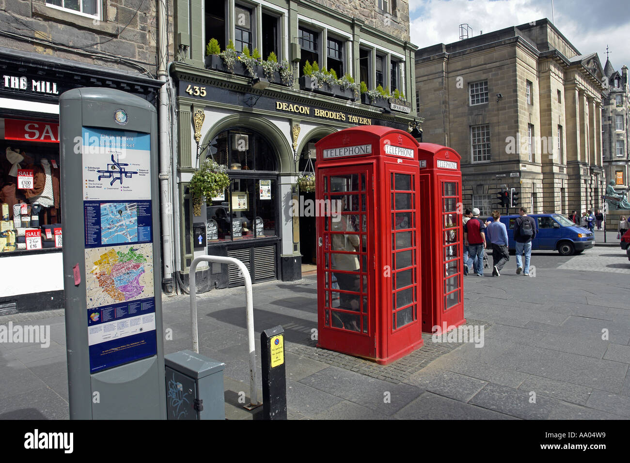 Twin traditional red telephone boxes in the Lawnmarket The Royal Mile ...