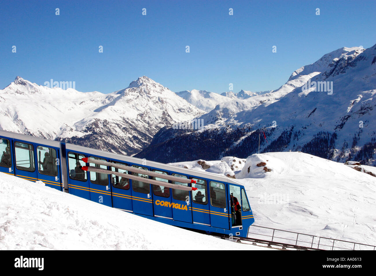 Corviglia funicular at St Moritz, Switzerland, which uses solar power ...