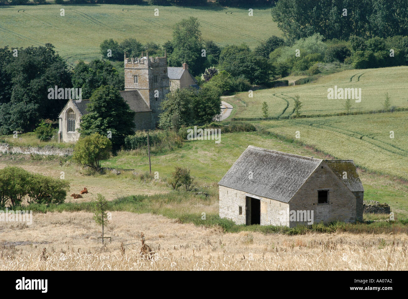 Little Rollright church and barn in the Valley Stock Photo - Alamy