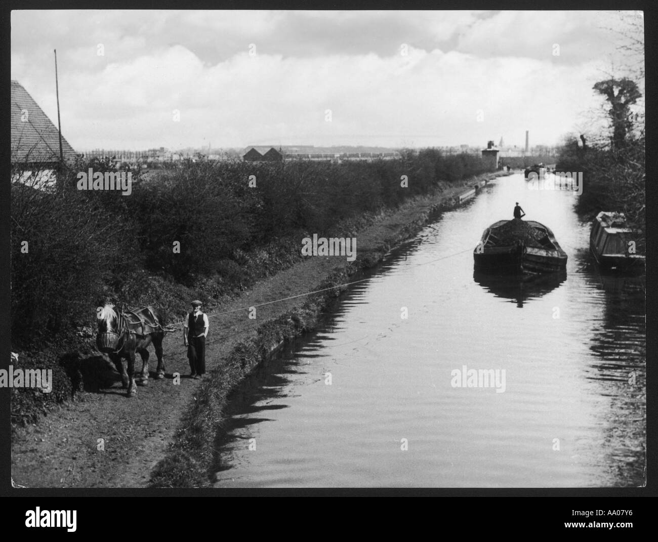 Horse drawn canal barge Black and White Stock Photos & Images - Alamy