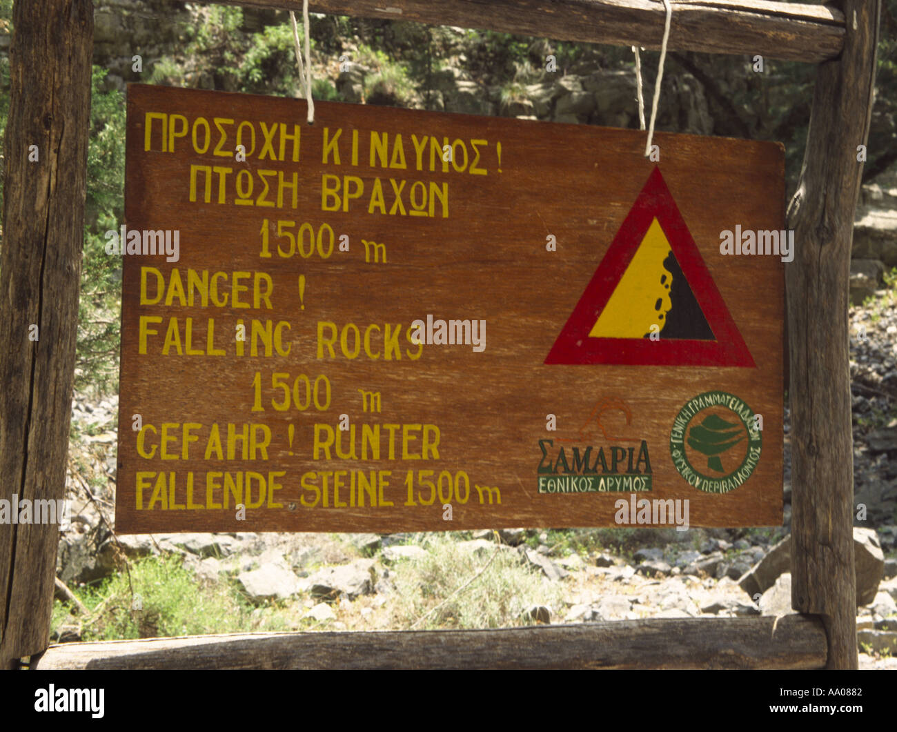 Samaria Gorge Crete Warning Sign Stock Photo - Alamy