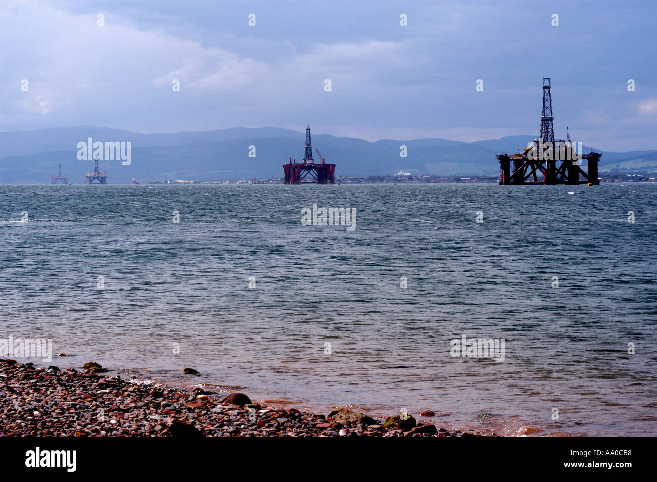 Oil rigs moored in the Black Isle Cromarty Firth Inverness-shire ...