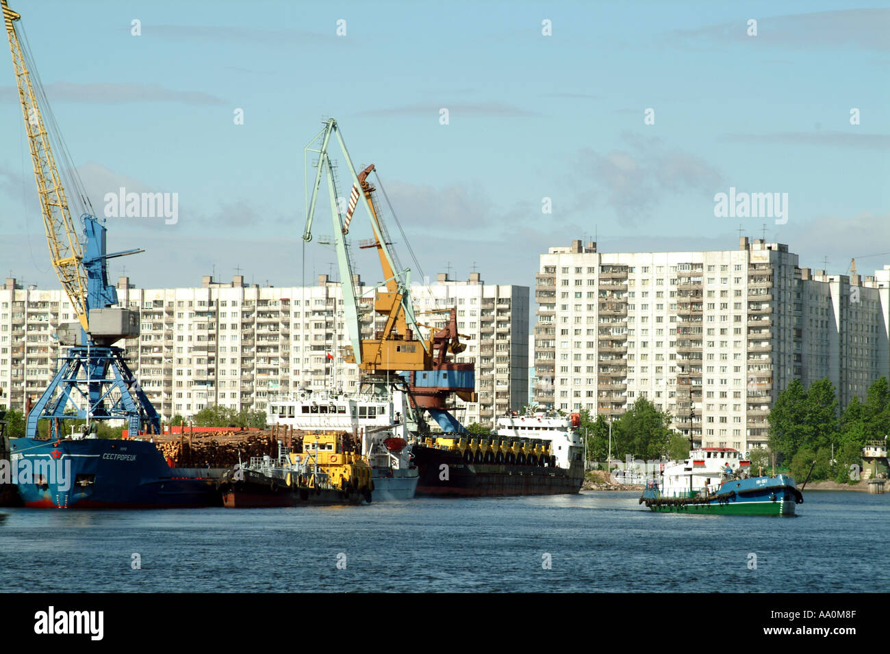 Russian vessels on the Malaya Neva River in St Petersburg Russia Stock ...