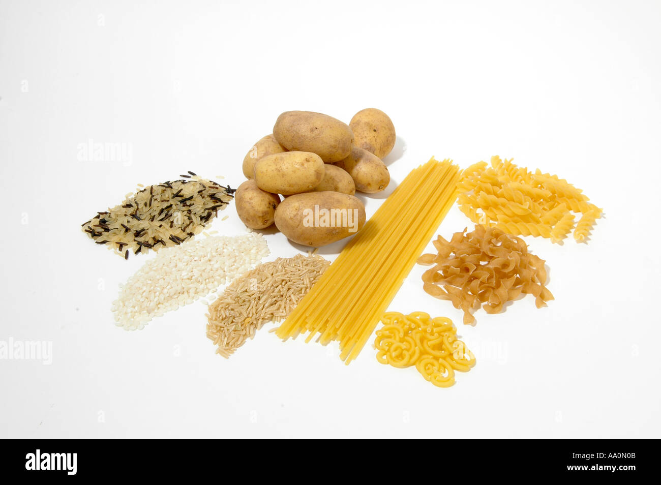 Carbohydrate foods pasta rice potato hi-res stock photography and ...