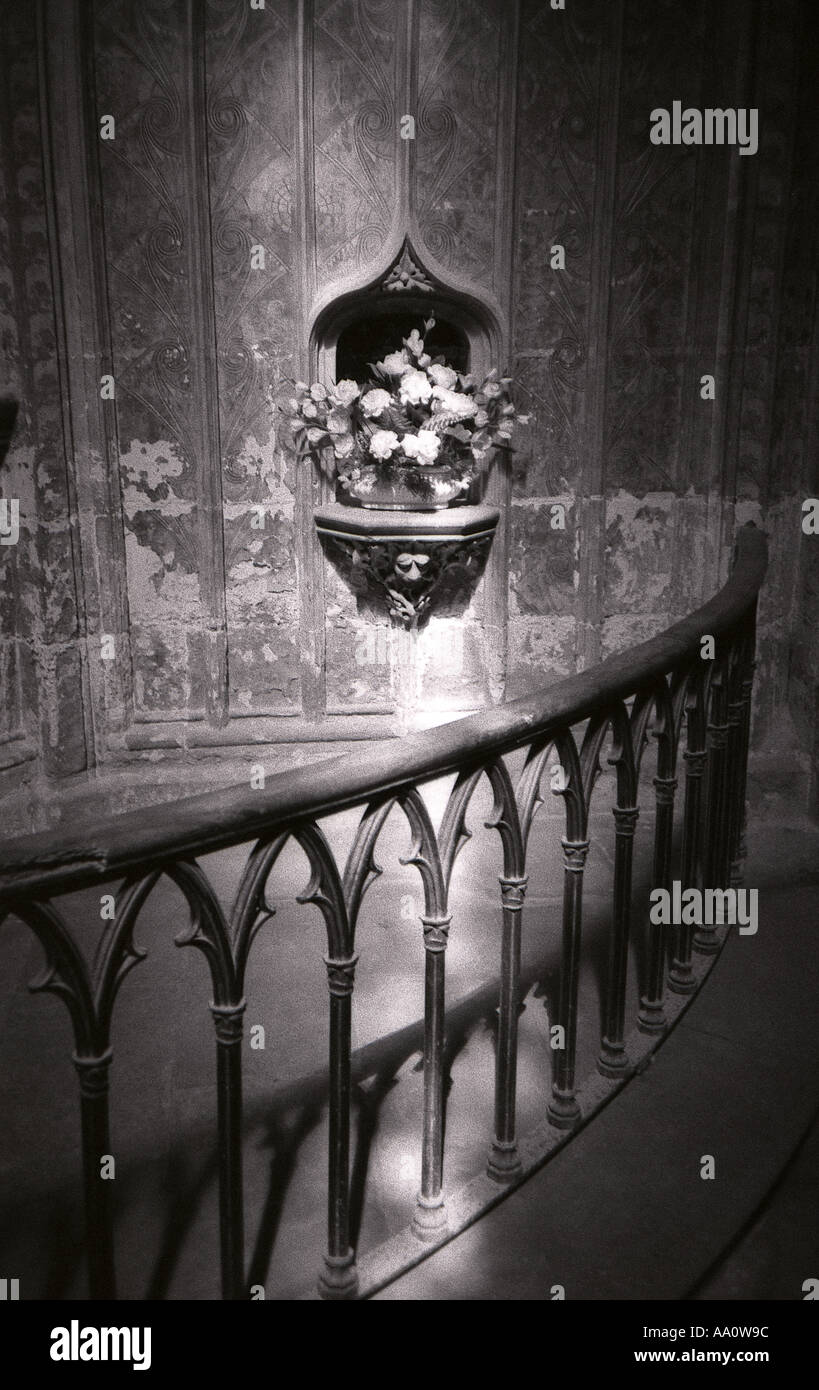 gothic niche in wall of church with flowers Stock Photo - Alamy