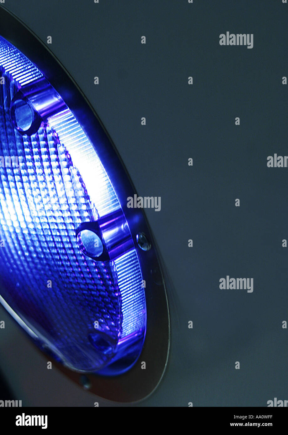 Abstract image of the blue light in the centre of an ambulance ceiling ...