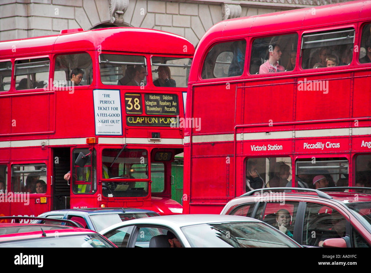 red double decker routemaster bus buses in London England Stock Photo ...