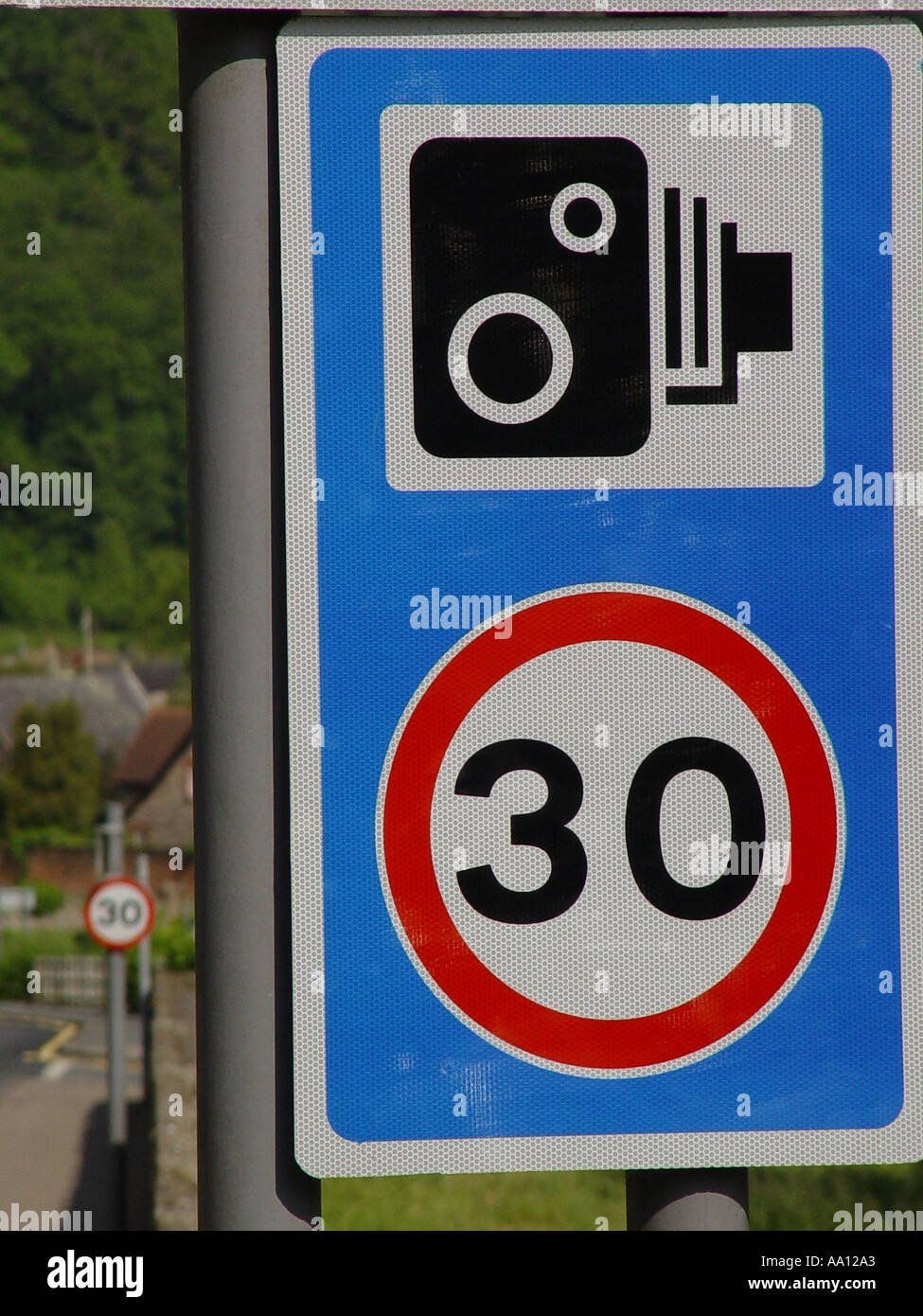 Speed and Safety Camera traffic road sign for 30 mph at Tintern Abbey ...