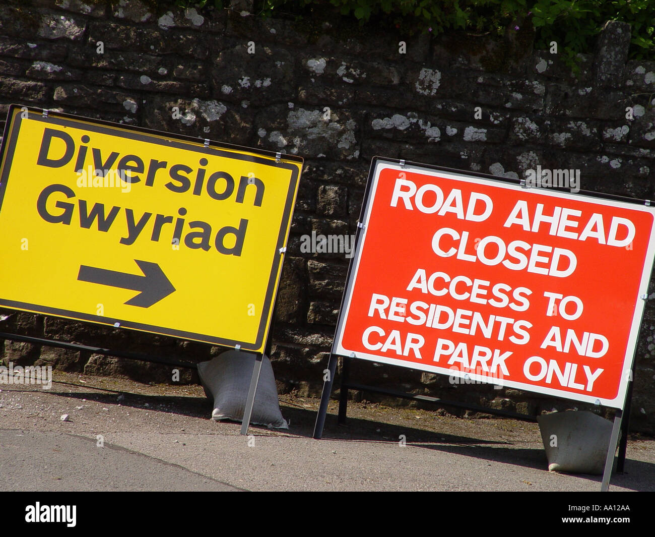 Traffic Diversion Road Signs in the village of Tintern Monmouthshire ...