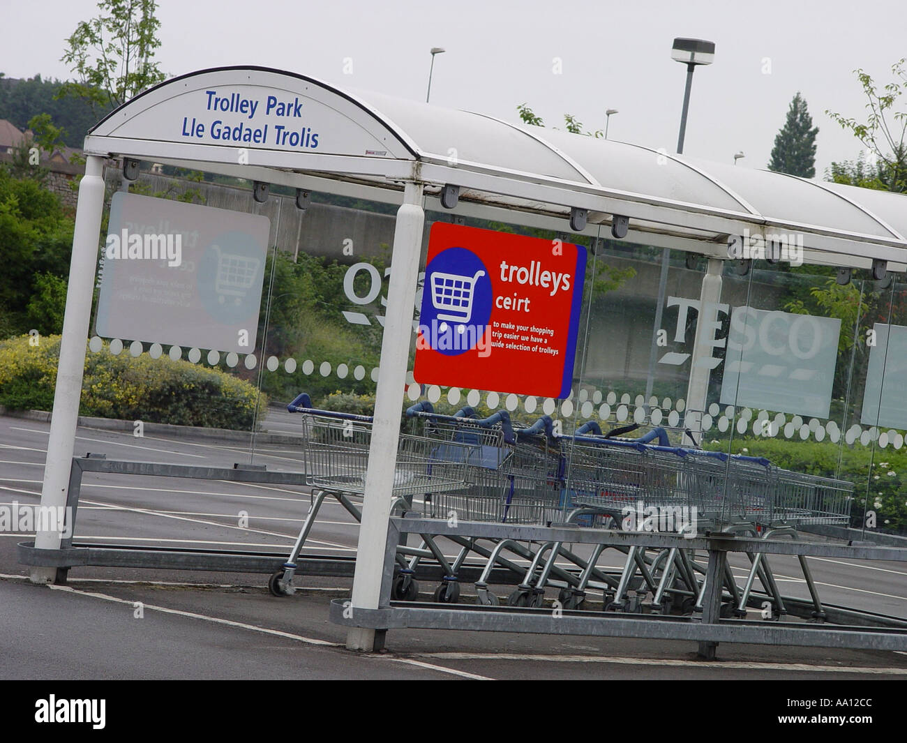 Trolley Park at Tesco in the medieval town of Chepstow South Wales GB ...