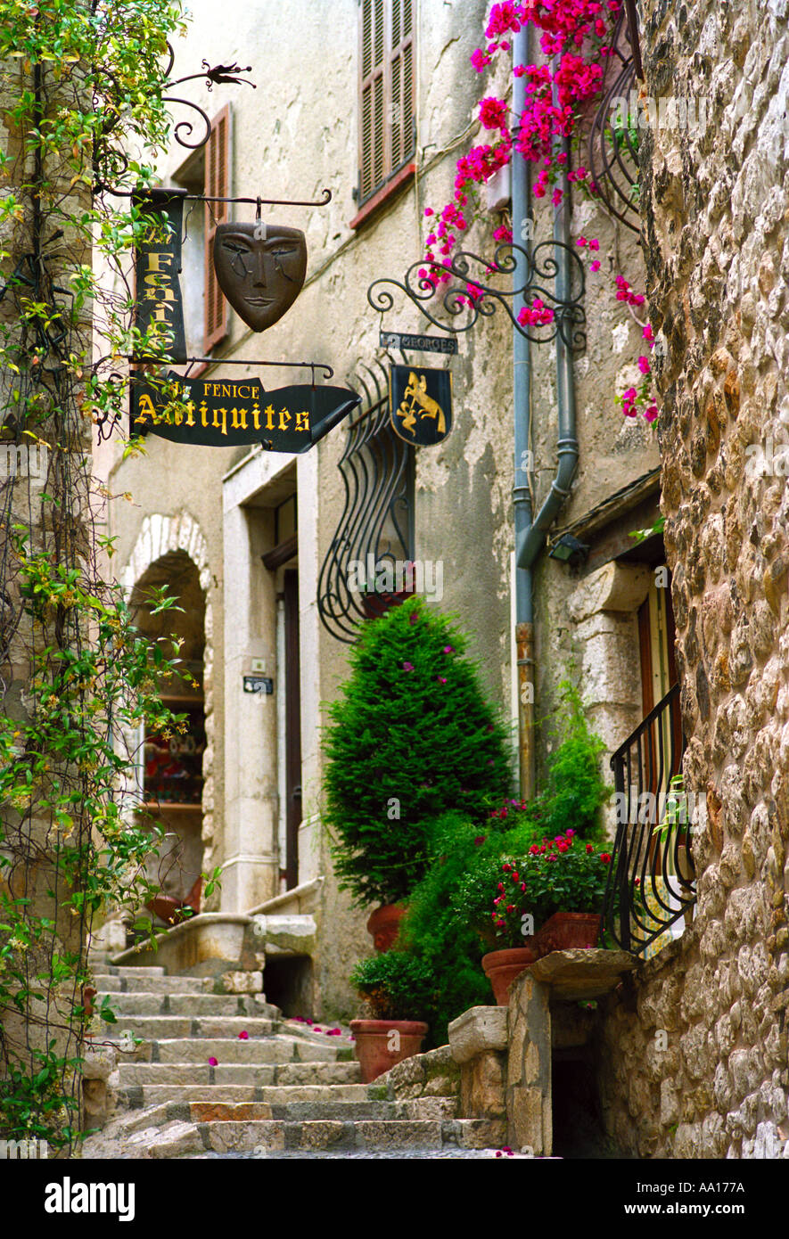 Antiques shop inside the walls of the medieval walled town of Saint ...