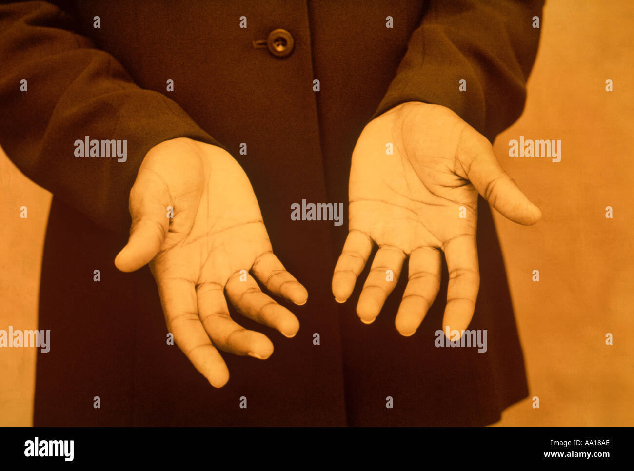 Business woman with open hands Stock Photo - Alamy