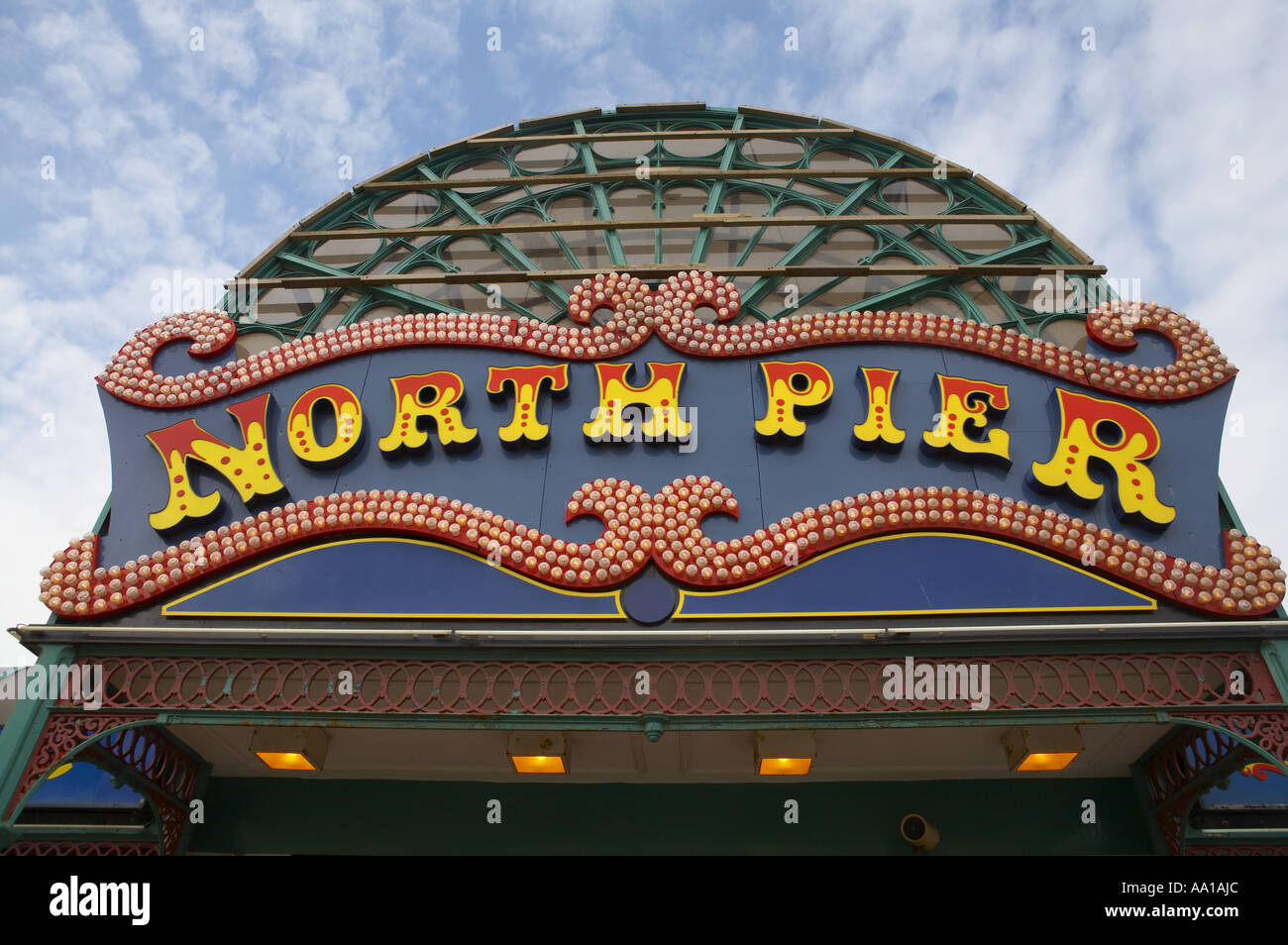 North Pier sign, Blackpool, UK Stock Photo - Alamy