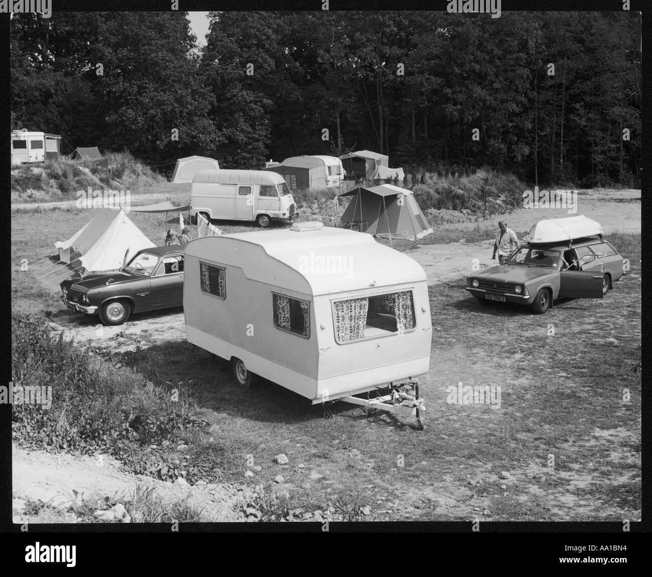 Caravan and tents Black and White Stock Photos & Images - Alamy