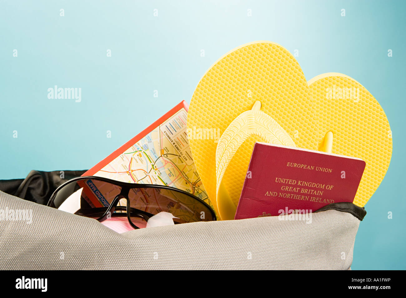 Bag full of holiday items Stock Photo - Alamy