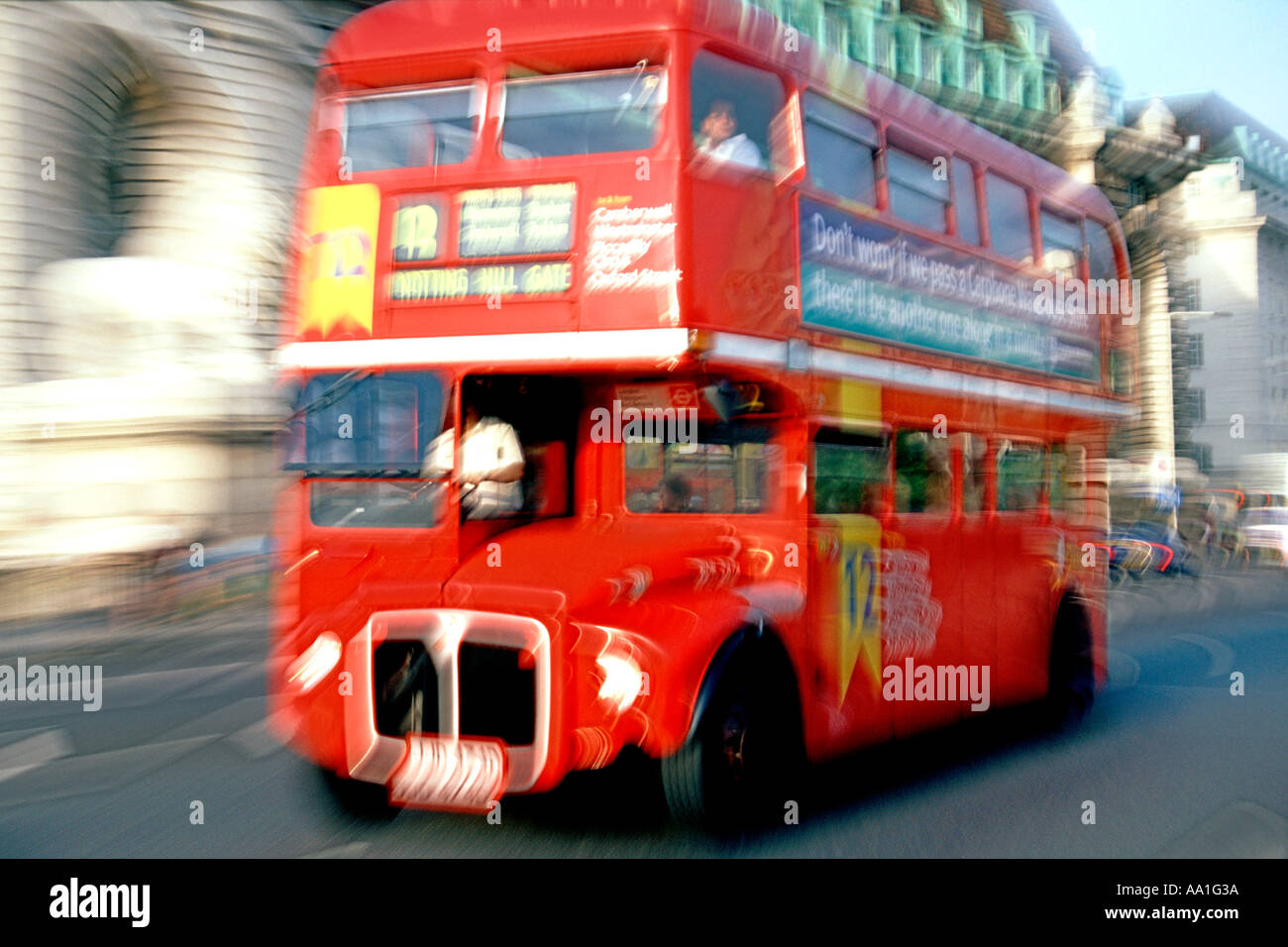 London routemaster bus in motion Stock Photo - Alamy