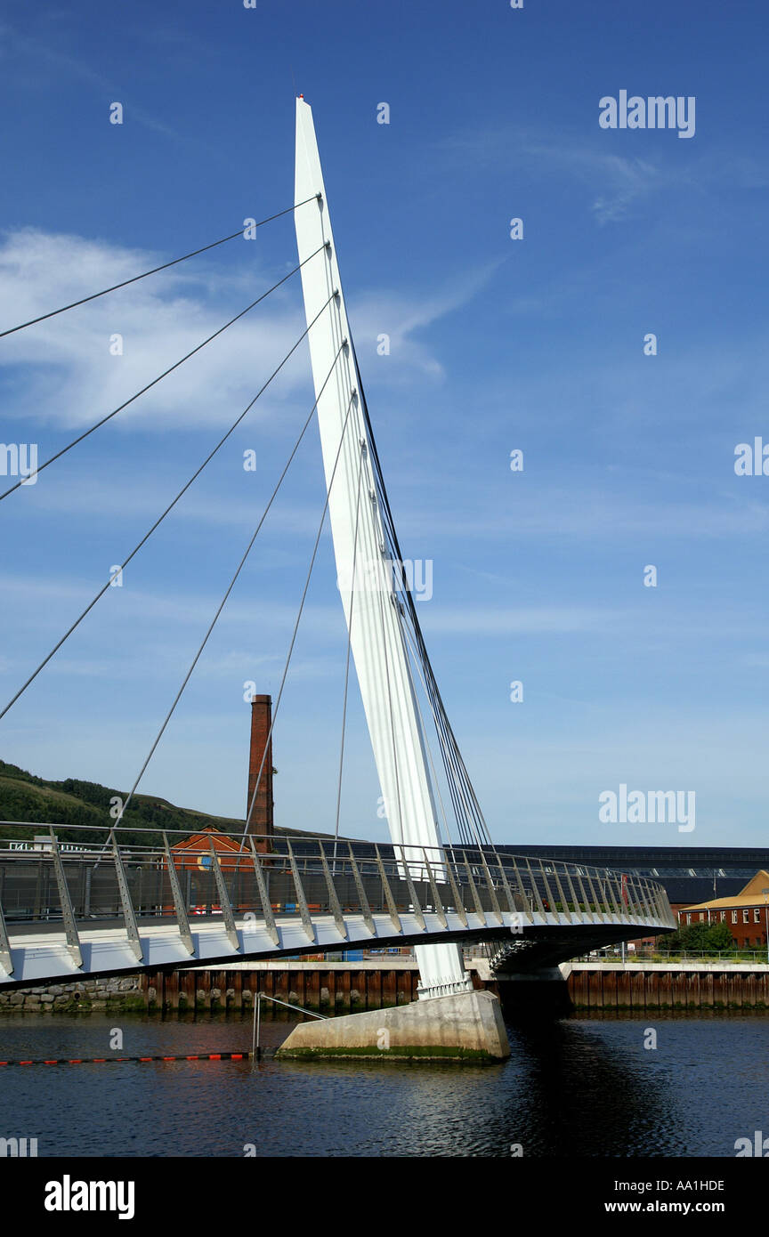 Millenium suspension bridge in Swansea harbour marina Glamorgan Wales ...