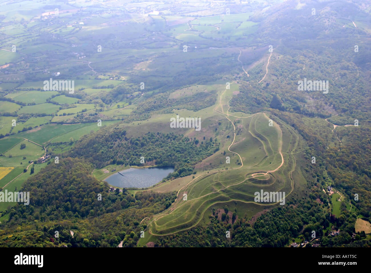 Aerial shot of British Camp also known as Herefordshire Beacon in the ...