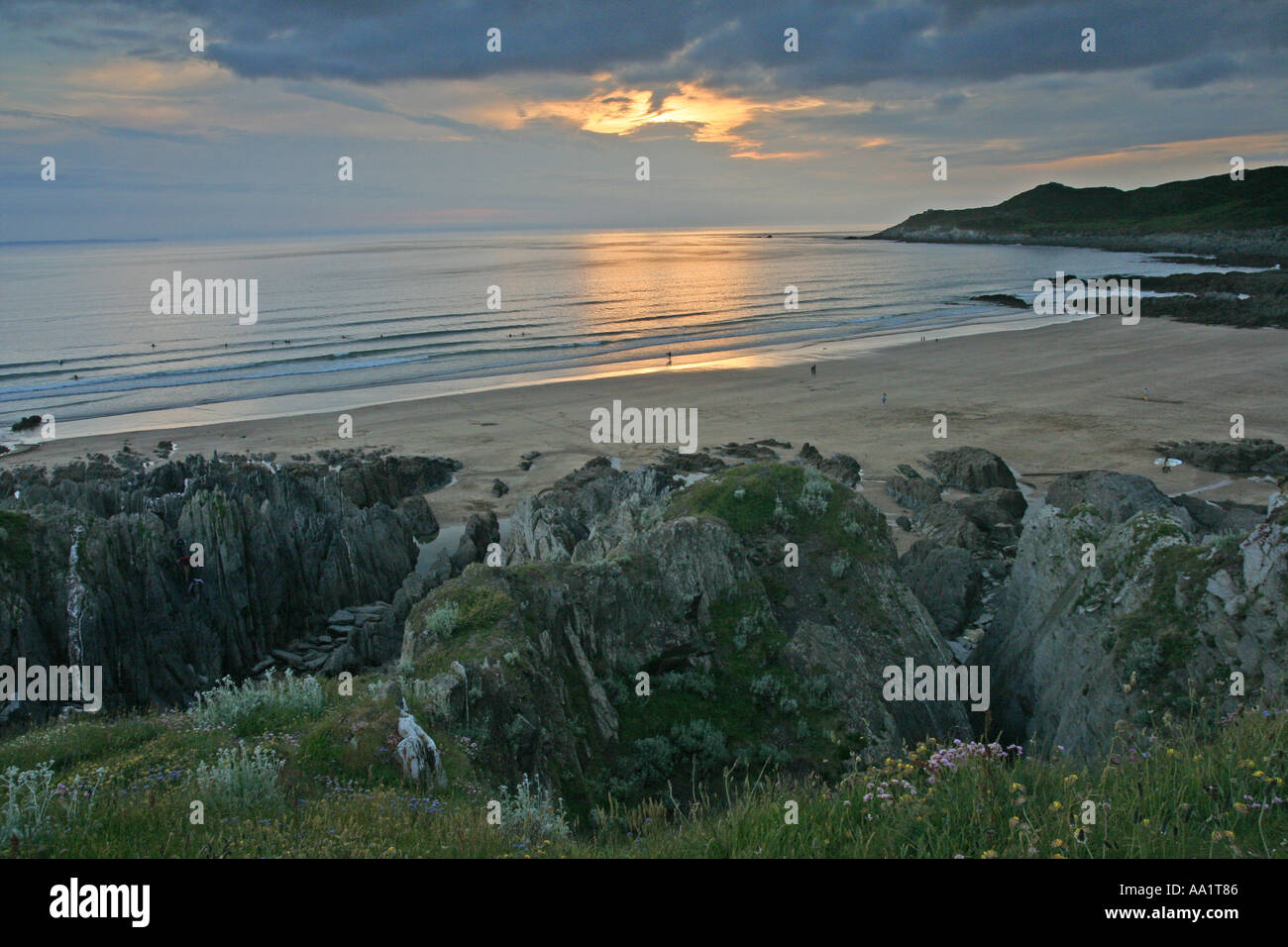Sunset over Barricane Beach North Devon Stock Photo - Alamy