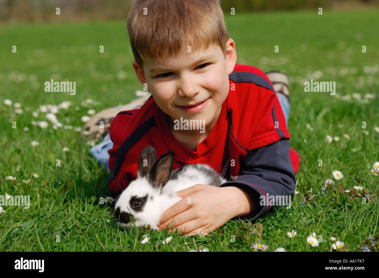Portrait of Boy with Rabbit Stock Photo - Alamy