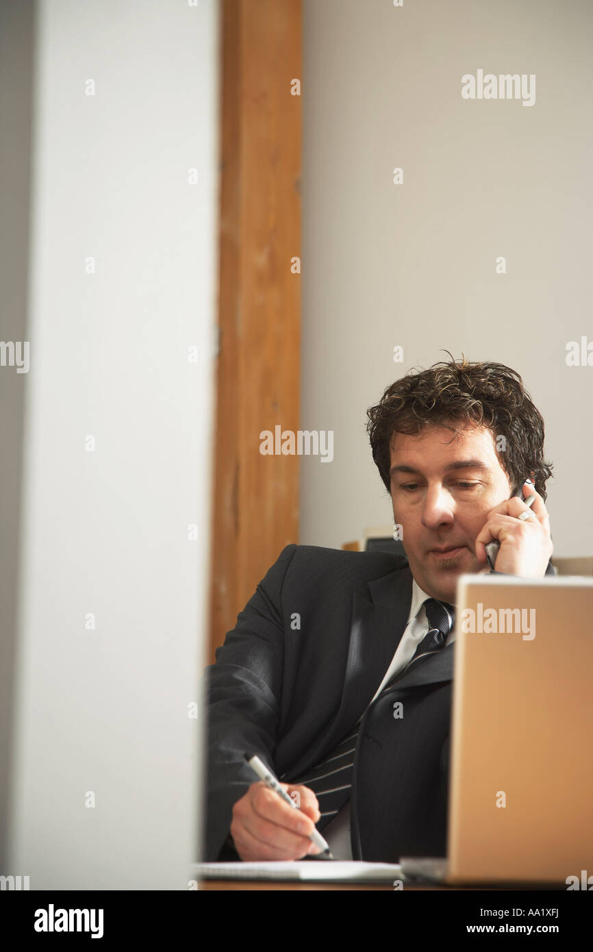 Businessman Using Telephone Stock Photo - Alamy
