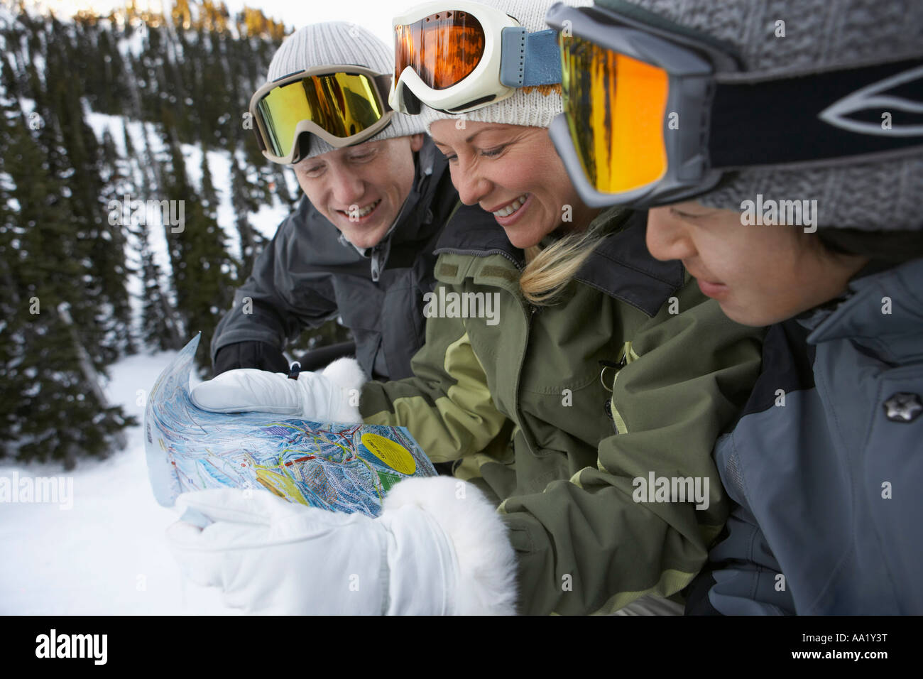 Group on Ski Lift Stock Photo - Alamy