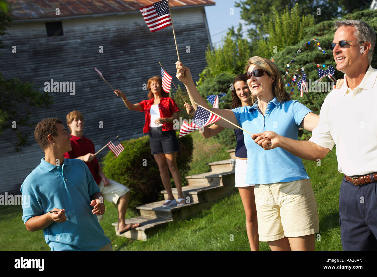 Family Celebrating the 4th of July, Belgrade Lakes, Maine, USA Stock ...