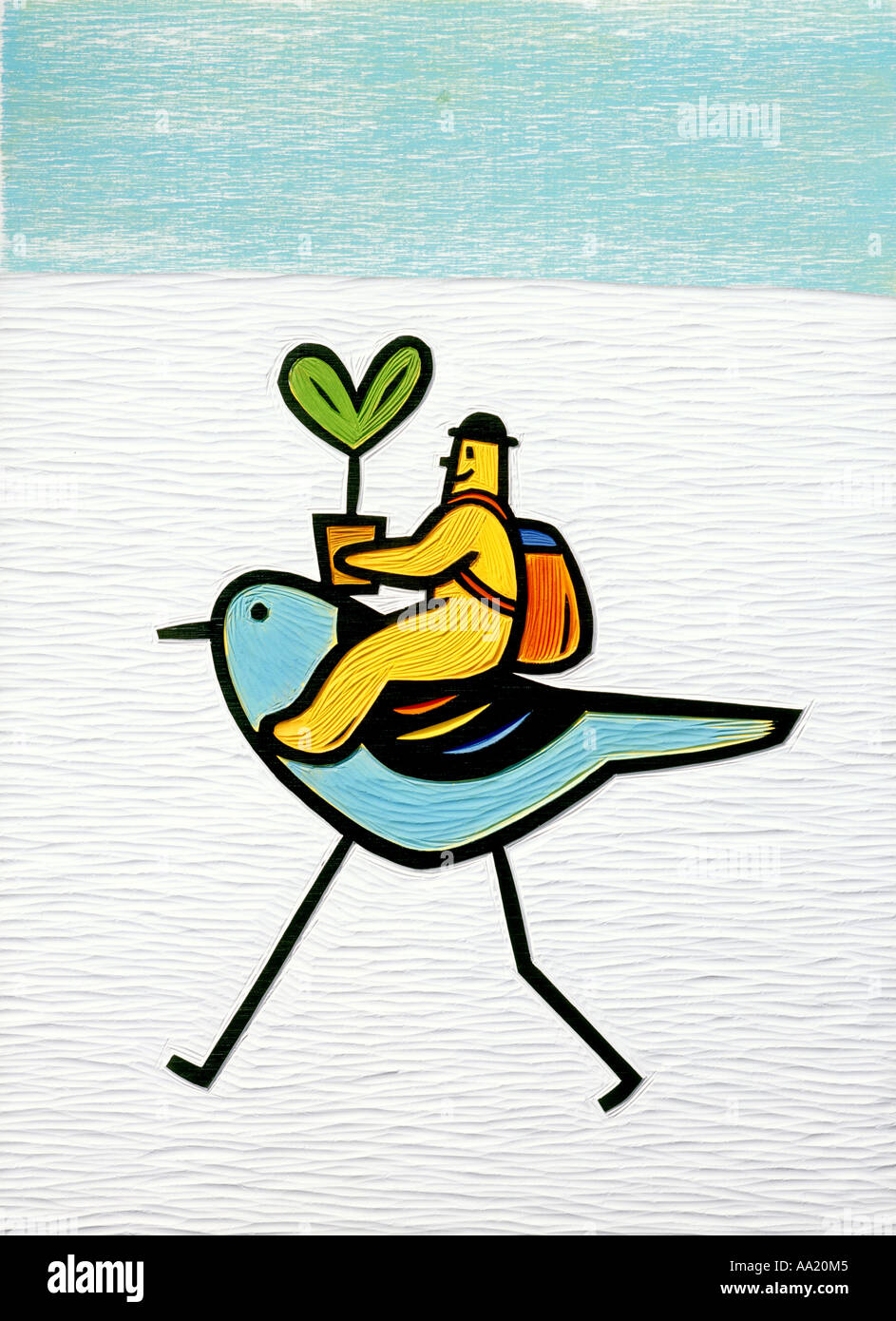 wood engraving illustration of man and bird Stock Photo - Alamy