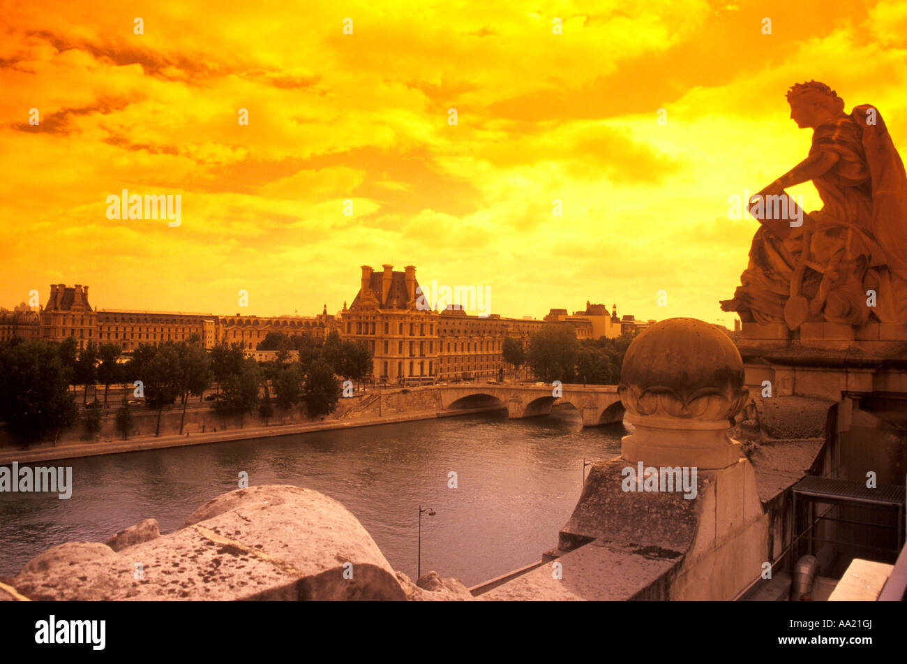 Louvre Museum and River Seine from Musee DOrsay Paris France Stock ...