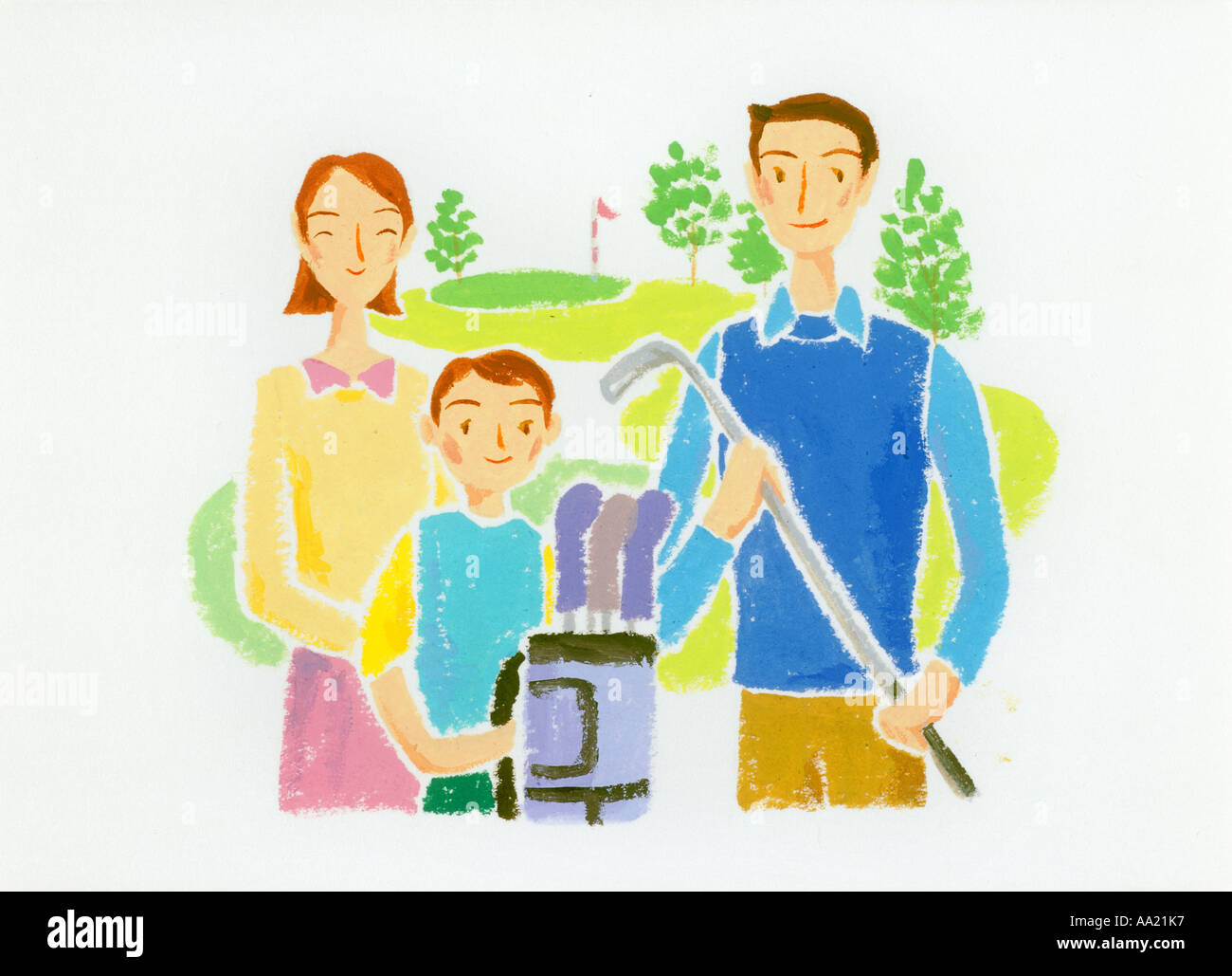 illustration family on golf course Stock Photo - Alamy