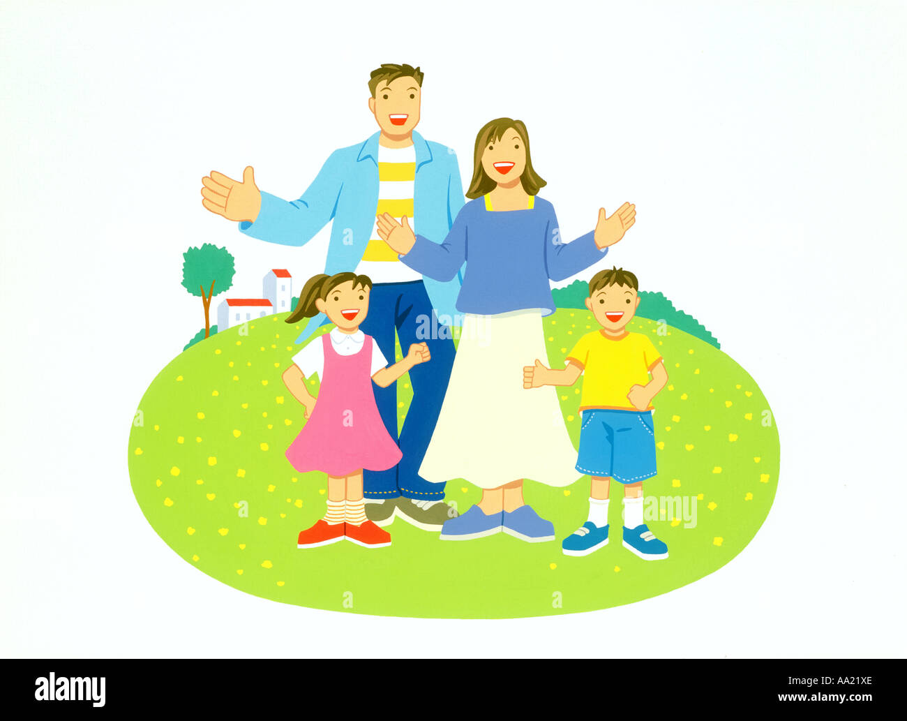 illustration family in the field Stock Photo - Alamy