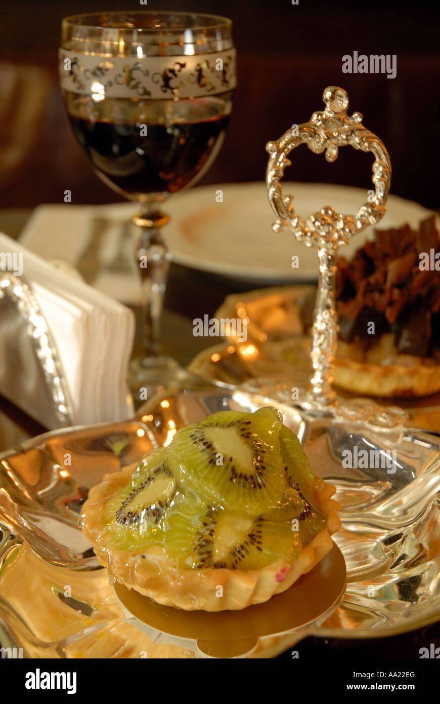 turkish patisserie and glass of wine in istanbul cafe Stock Photo - Alamy