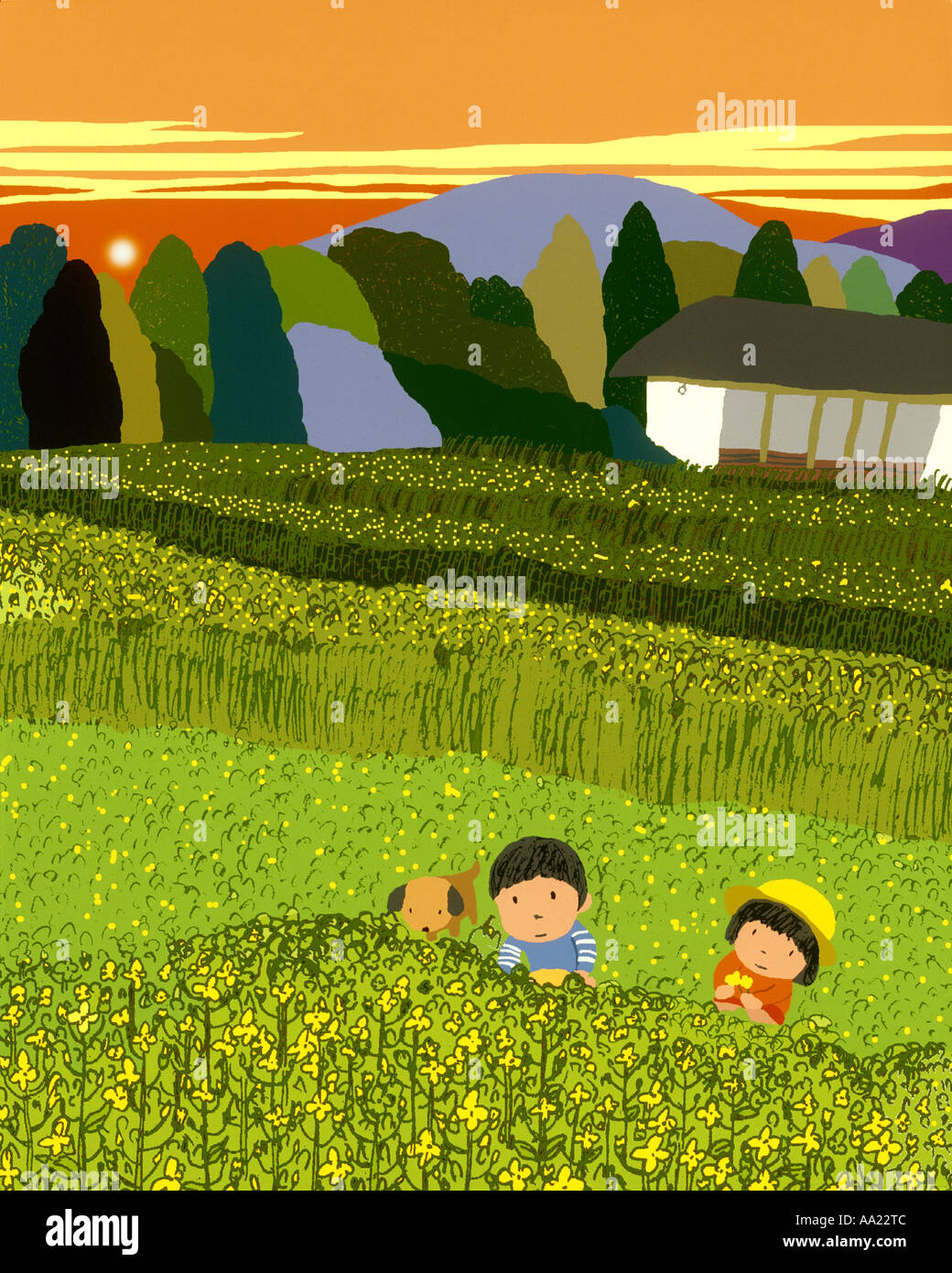 illustration nostalgic scenery Stock Photo - Alamy