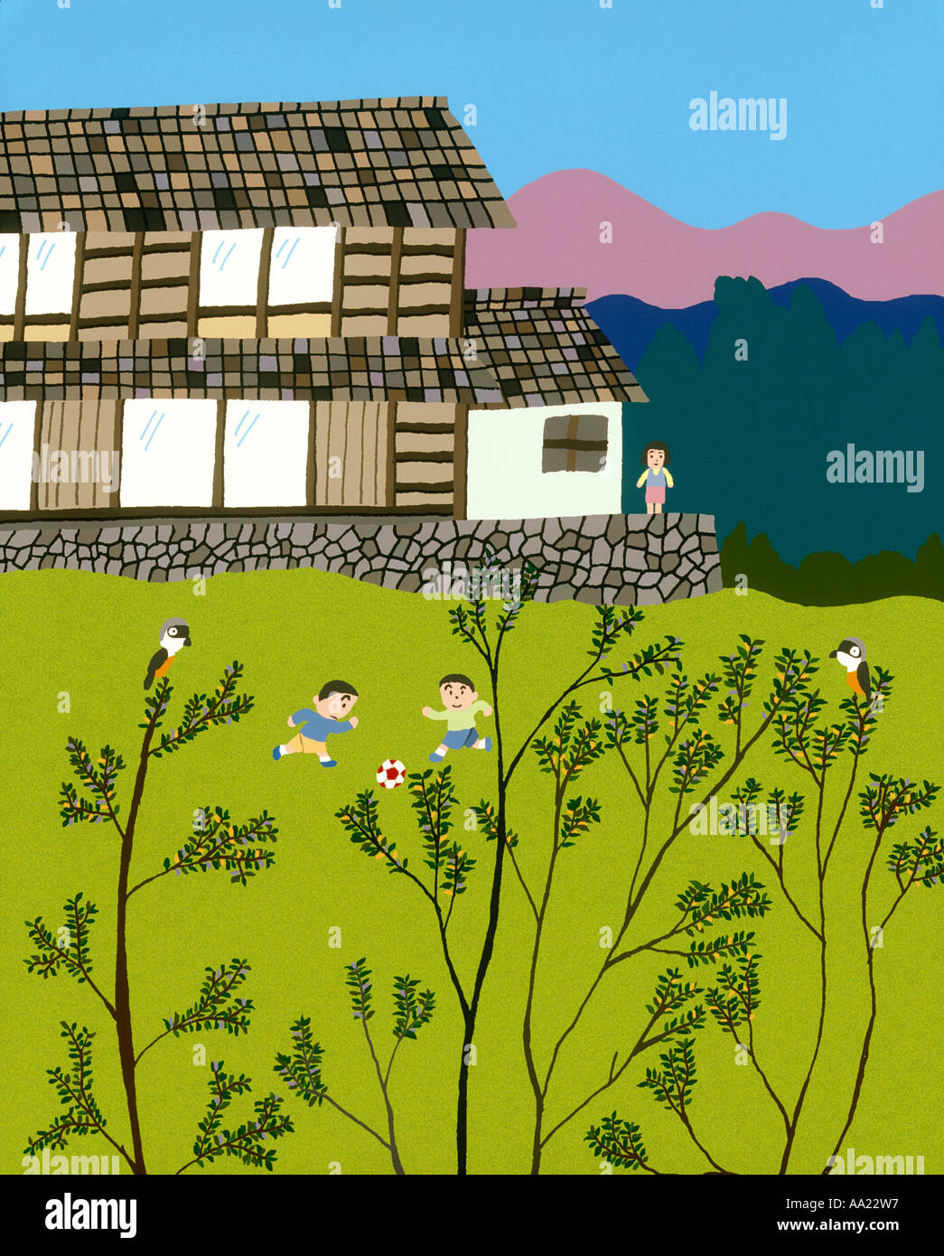 illustration nostalgic scenery Stock Photo - Alamy