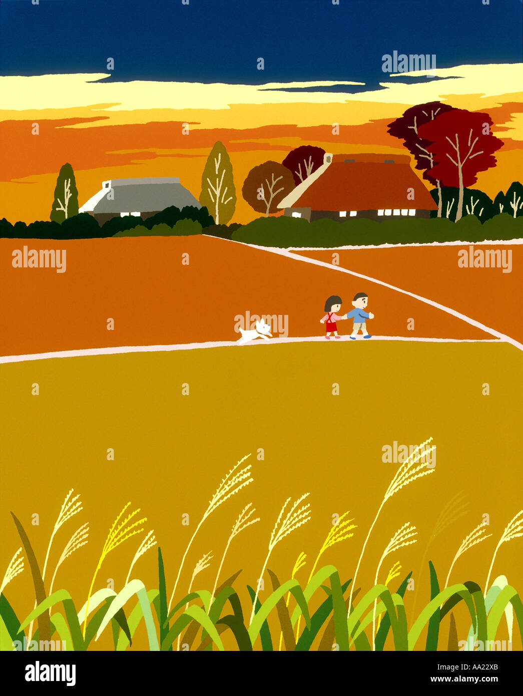 illustration nostalgic scenery Stock Photo - Alamy