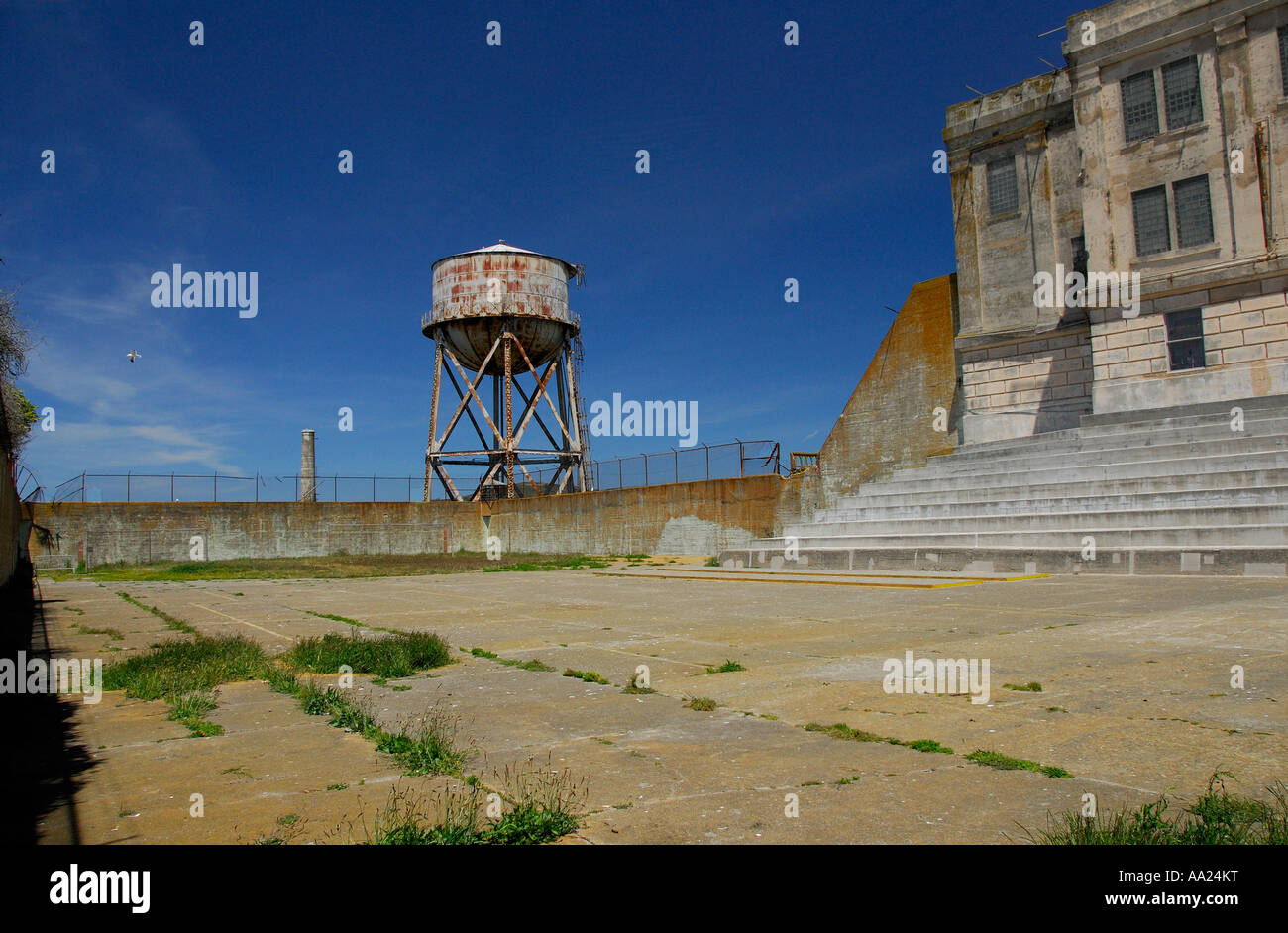Recreation Yard and water tower Alcatraz prison, San Francisco ...