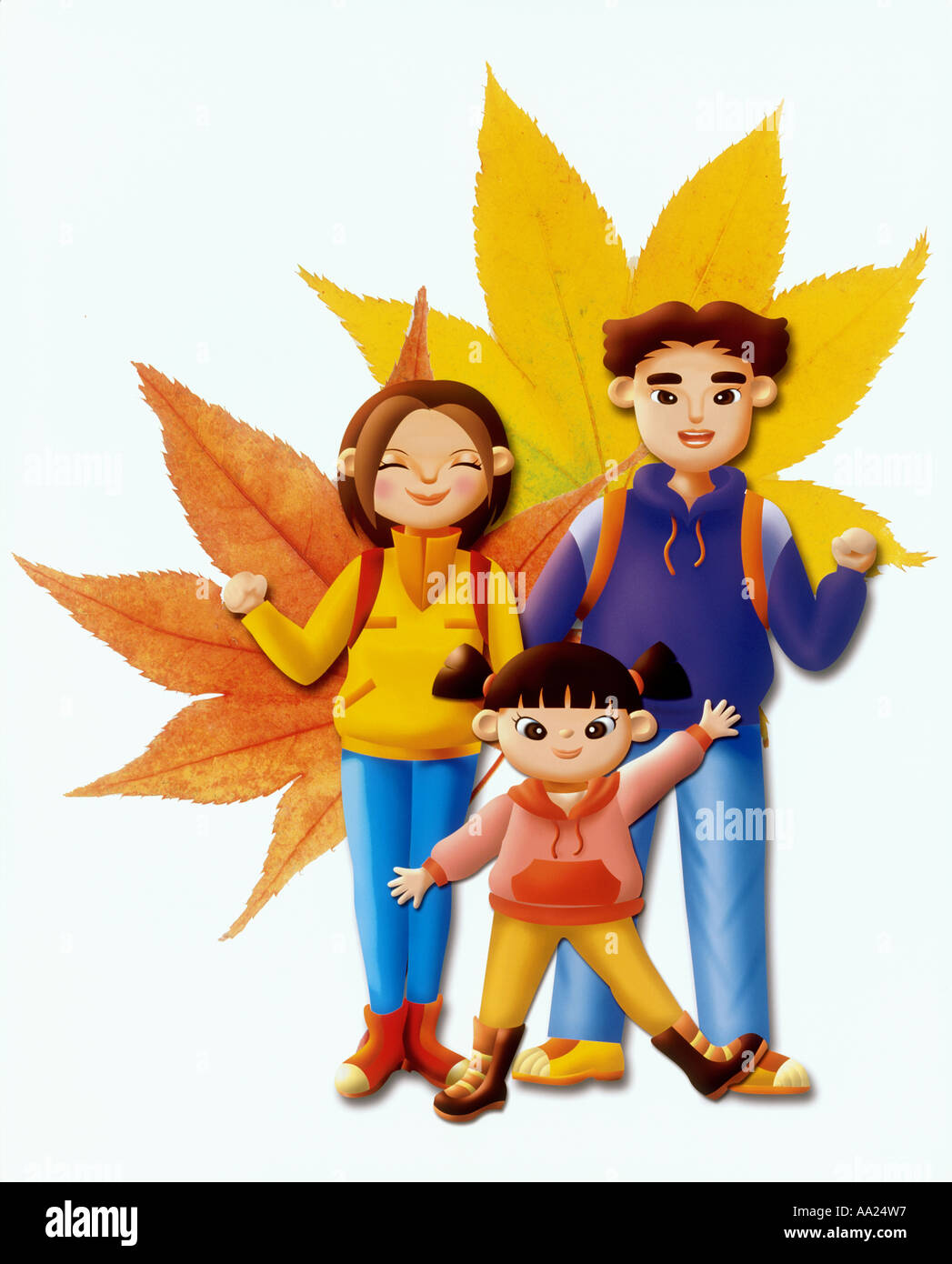 illustration family in autumn Stock Photo - Alamy
