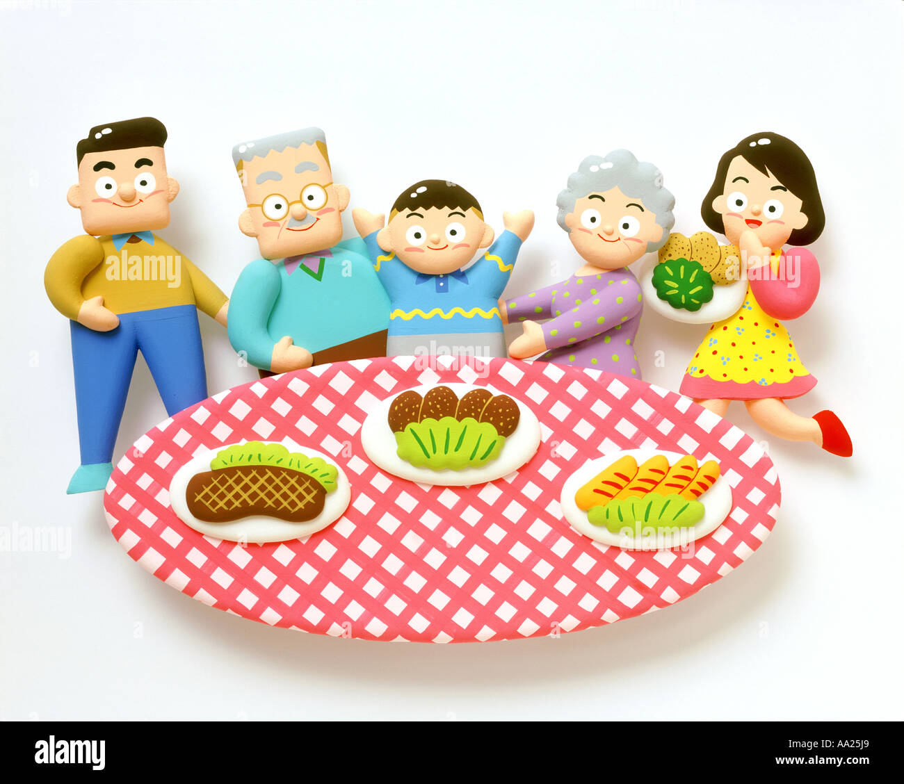 illustration family at dinner table Stock Photo - Alamy