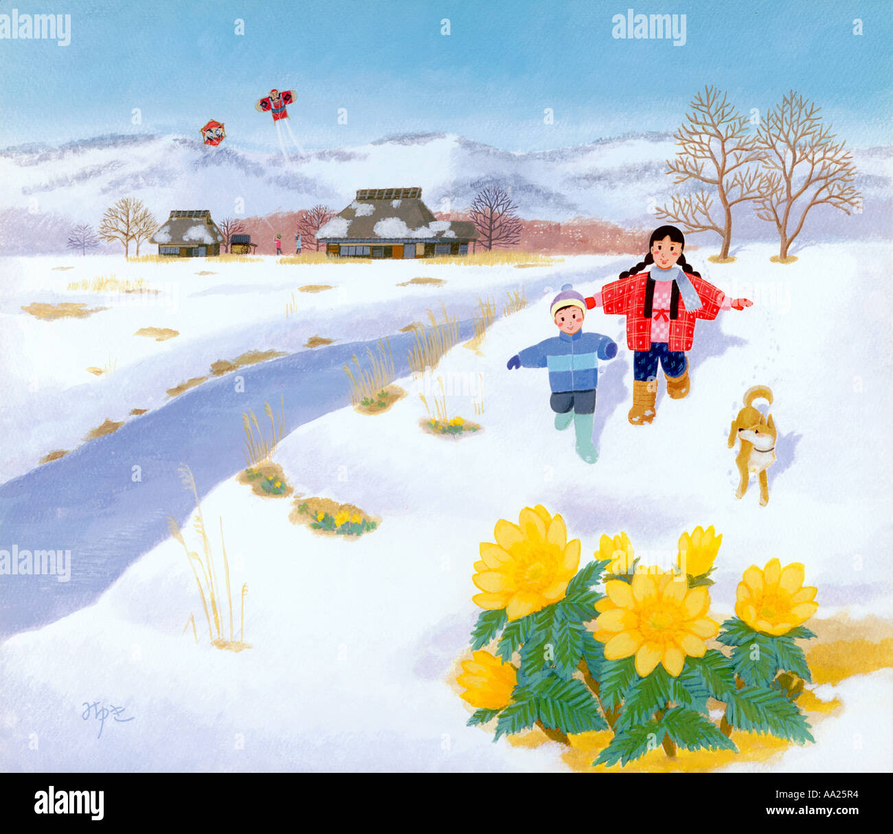 illustration nostalgic scenery Stock Photo - Alamy