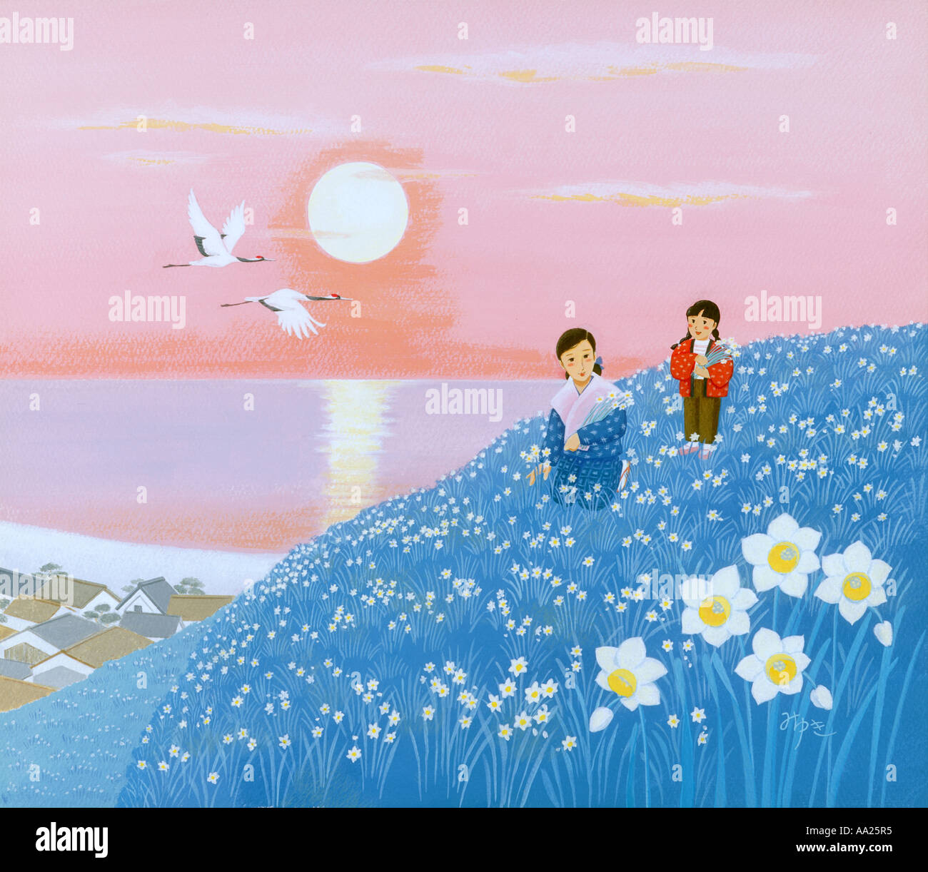 illustration nostalgic scenery Stock Photo - Alamy