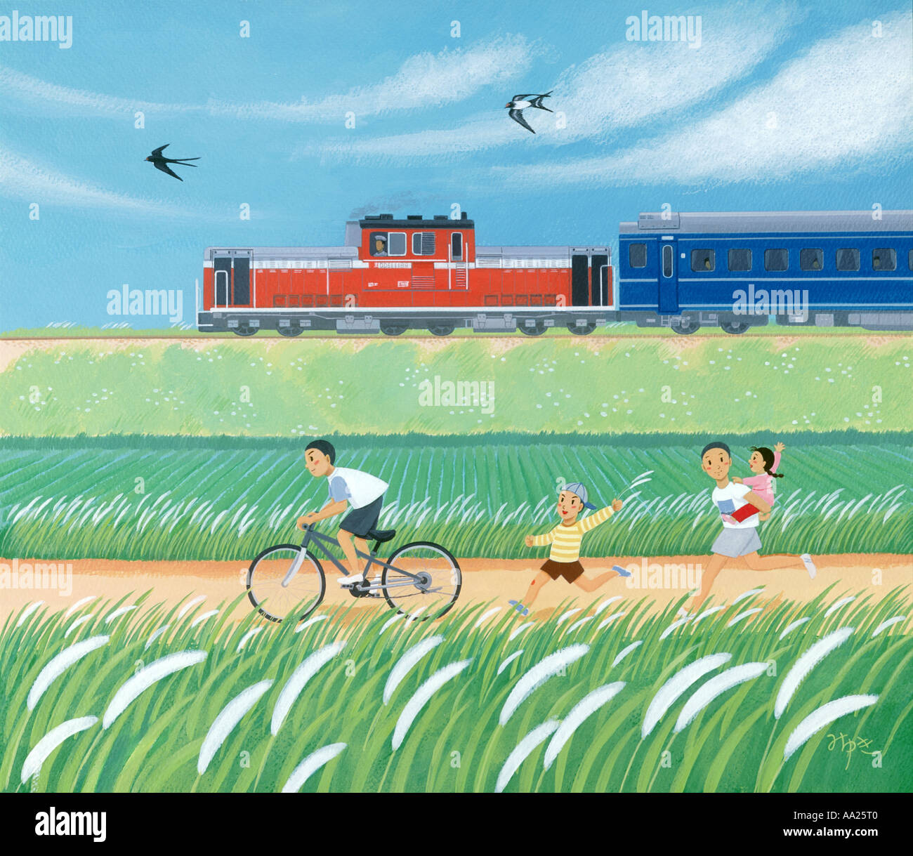 illustration nostalgic scenery Stock Photo - Alamy
