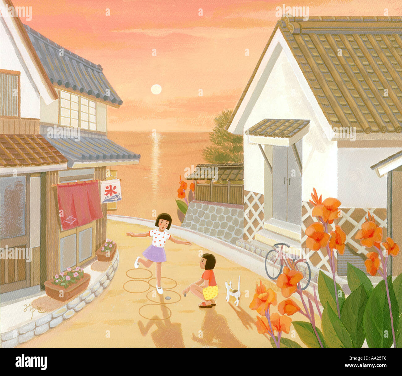 illustration nostalgic scenery Stock Photo - Alamy