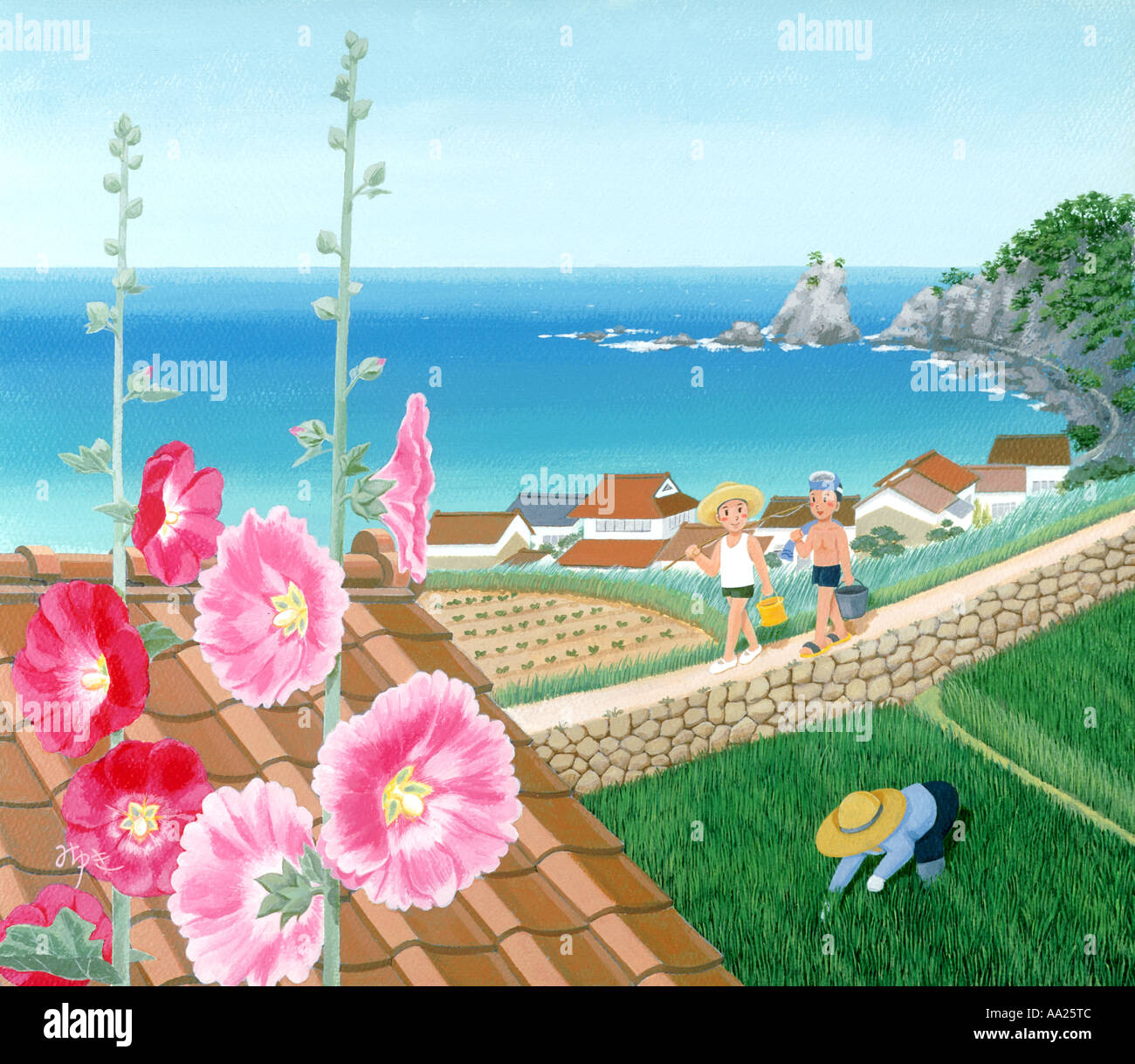 illustration nostalgic scenery Stock Photo - Alamy