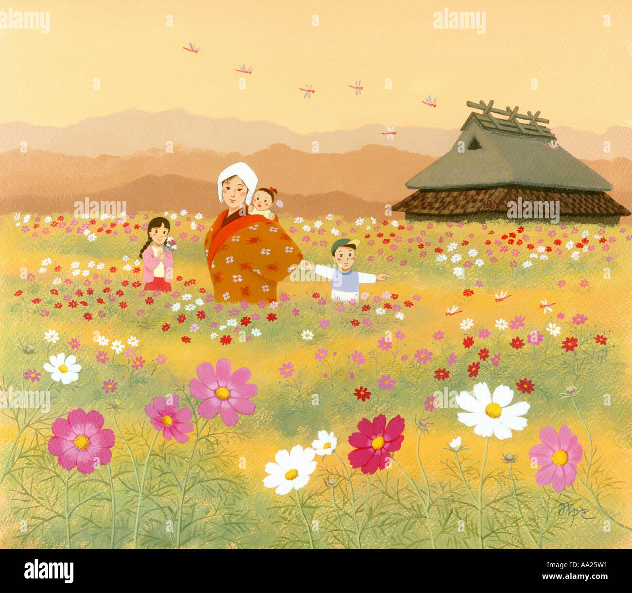 illustration nostalgic scenery Stock Photo - Alamy